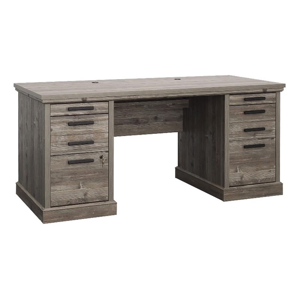 Pemberly Row Engineered Wood Executive Desk in Pebble Pine/Brown ...
