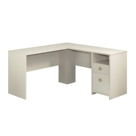 Pemberly Row Engineered Wood L-Desk in Dove Linen/Off White Finish ...