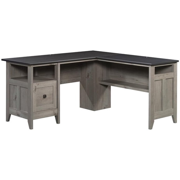 Pemberly Row Engineered Wood L-Shaped Computer Desk in Mystic Oak ...