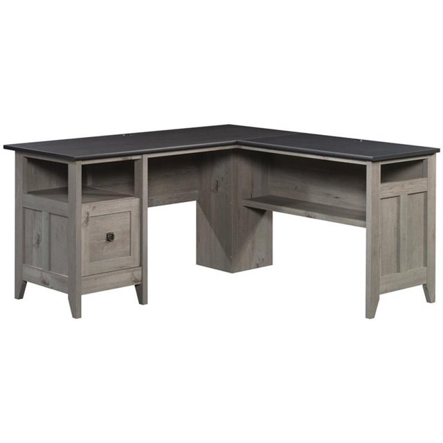 Pemberly Row Engineered Wood L-Shaped Computer Desk in Mystic Oak ...