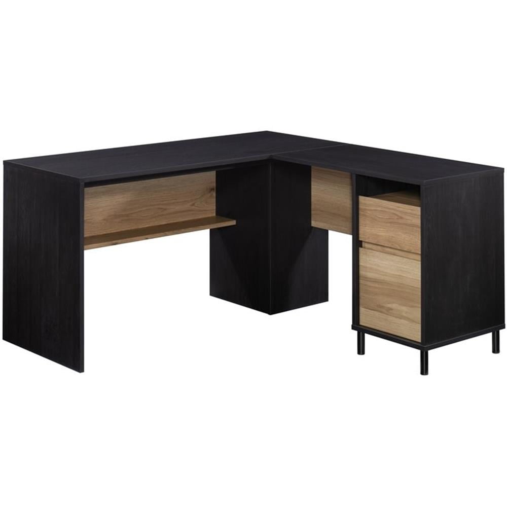 Pemberly Row Engineered Wood L-Shaped Desk in Raven Oak/Timber Oak ...