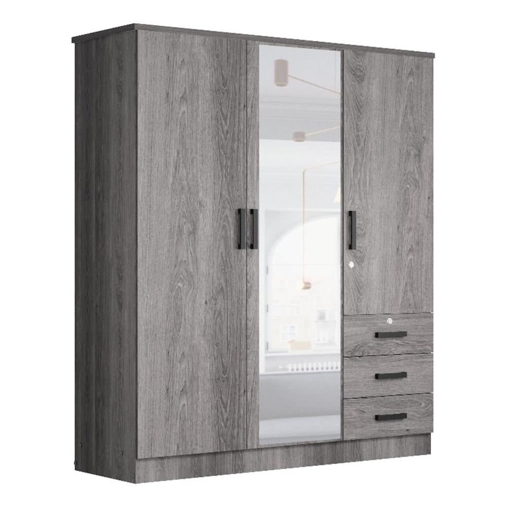 Pemberly Row Engineered Wood Wardrobe Armoire with Mirror in Gray ...