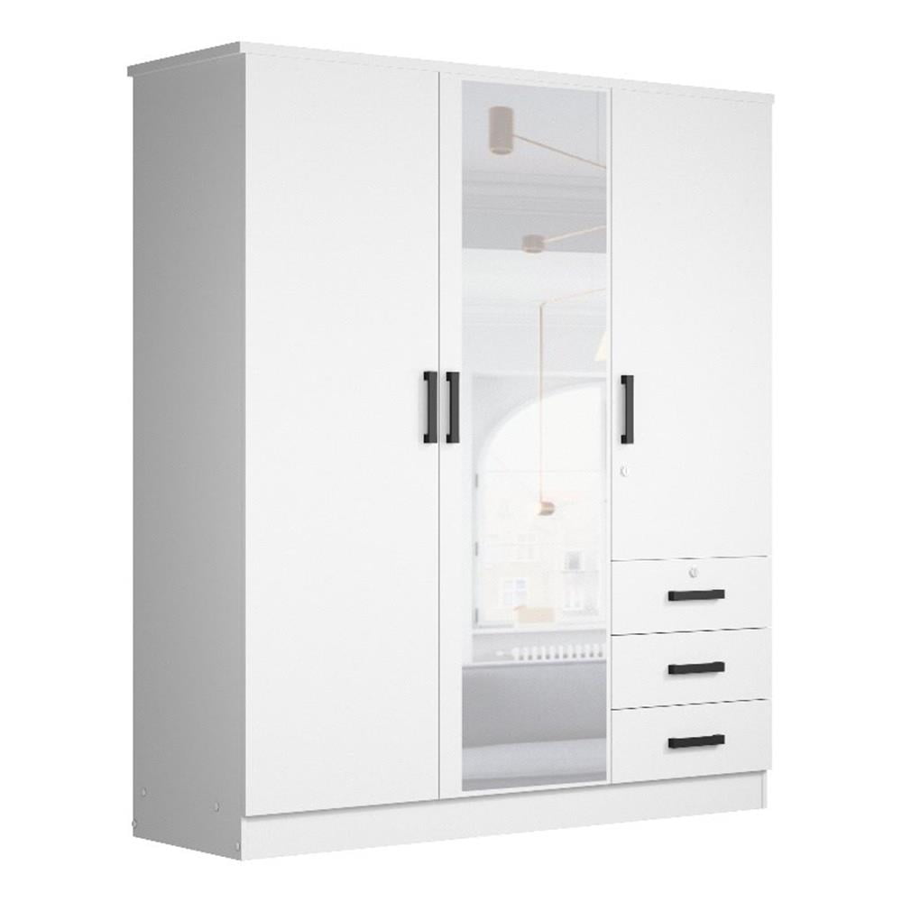 Pemberly Row Engineered Wood Wardrobe Armoire with Mirror in White ...