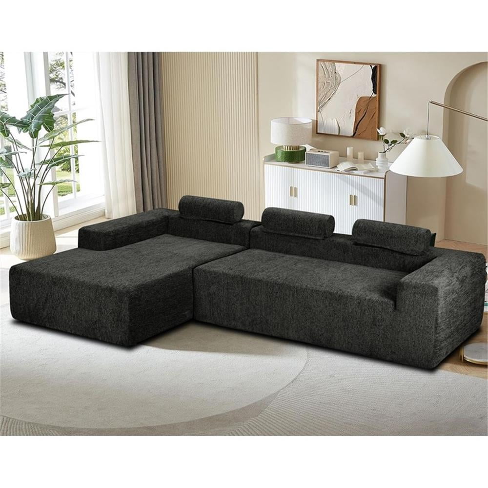Pemberly Row Extra Large Couch Chenille 2 Piece Gray Sectional Sleeper ...