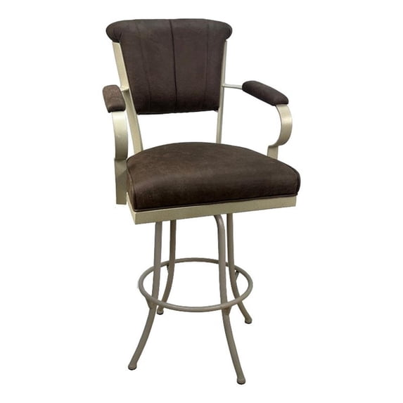 Pemberly Row Extra Tall 34" Fabric & Metal Bar Stools in Whiskey Beige ...