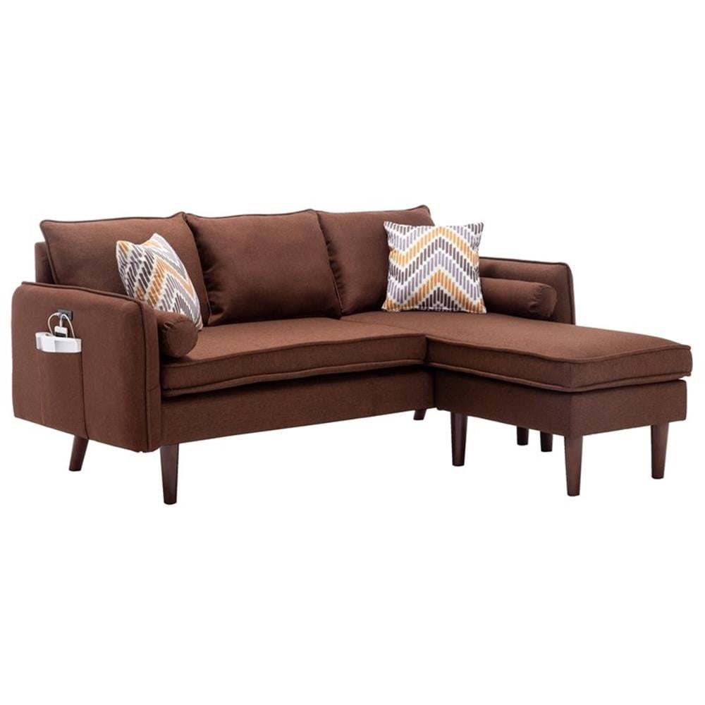 Pemberly Row Fabric Sectional Sofa Chaise with USB Charger & Pillows in ...