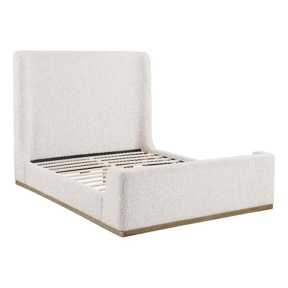 Pemberly Row Eastern King Wingback Platform Sleigh Bed, Cream Fabric ...