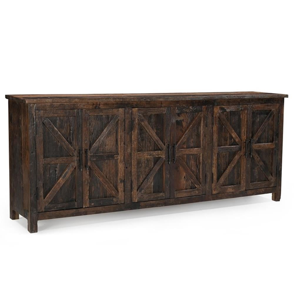Pemberly Row Farmhouse 6-Door Solid Wood Sideboard in Dark Brown ...