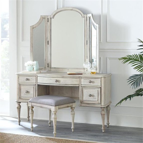 Pemberly Row Farmhouse / Country Wood Rustic Ivory Vanity Set - Walmart.com