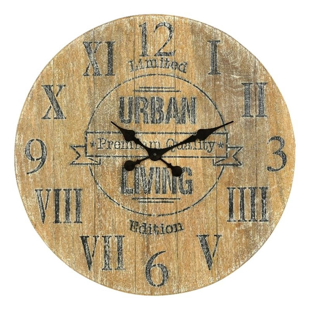 Pemberly Row Farmhouse Round Solid Wood Wall Clock in Weathered Beige ...
