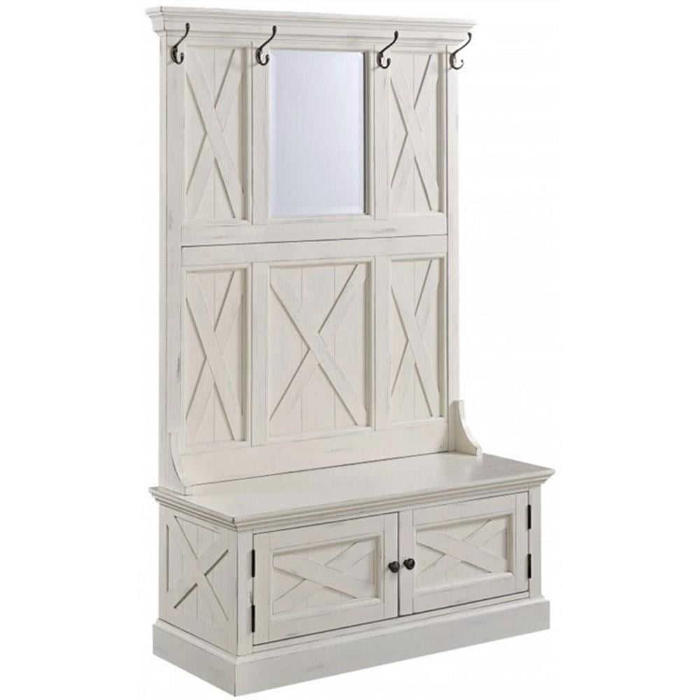 Pemberly Row Farmhouse Rustic Weathered Wood Hall Tree with X Frame ...
