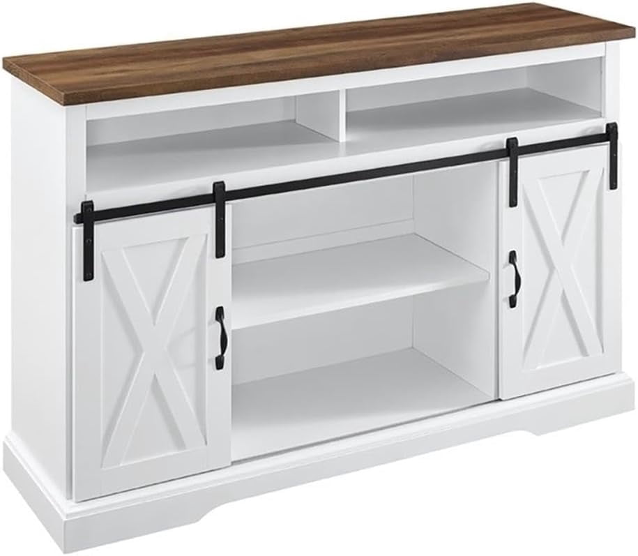 Pemberly Row Farmhouse Sliding Door Wood 52" Highboy TV Stand Console ...
