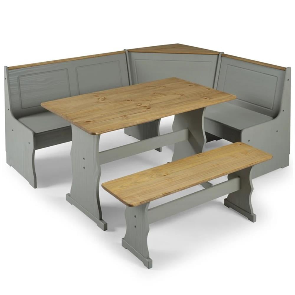 Pemberly Row Farmhouse Solid Pine Corner Dining Booth in Gray - Walmart.com
