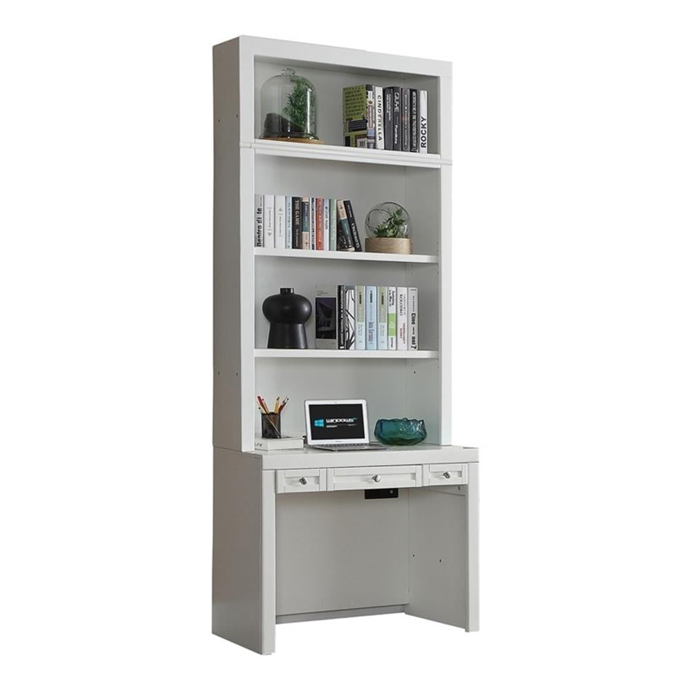 Pemberly Row Farmhouse White Wood Library Desk and Hutch with ...