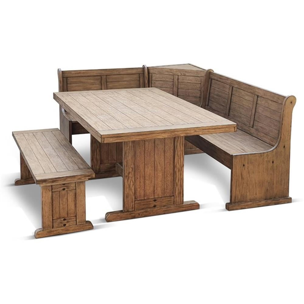 Pemberly Row Farmhouse Wooden Breakfast Nook Set with Storage Seating ...