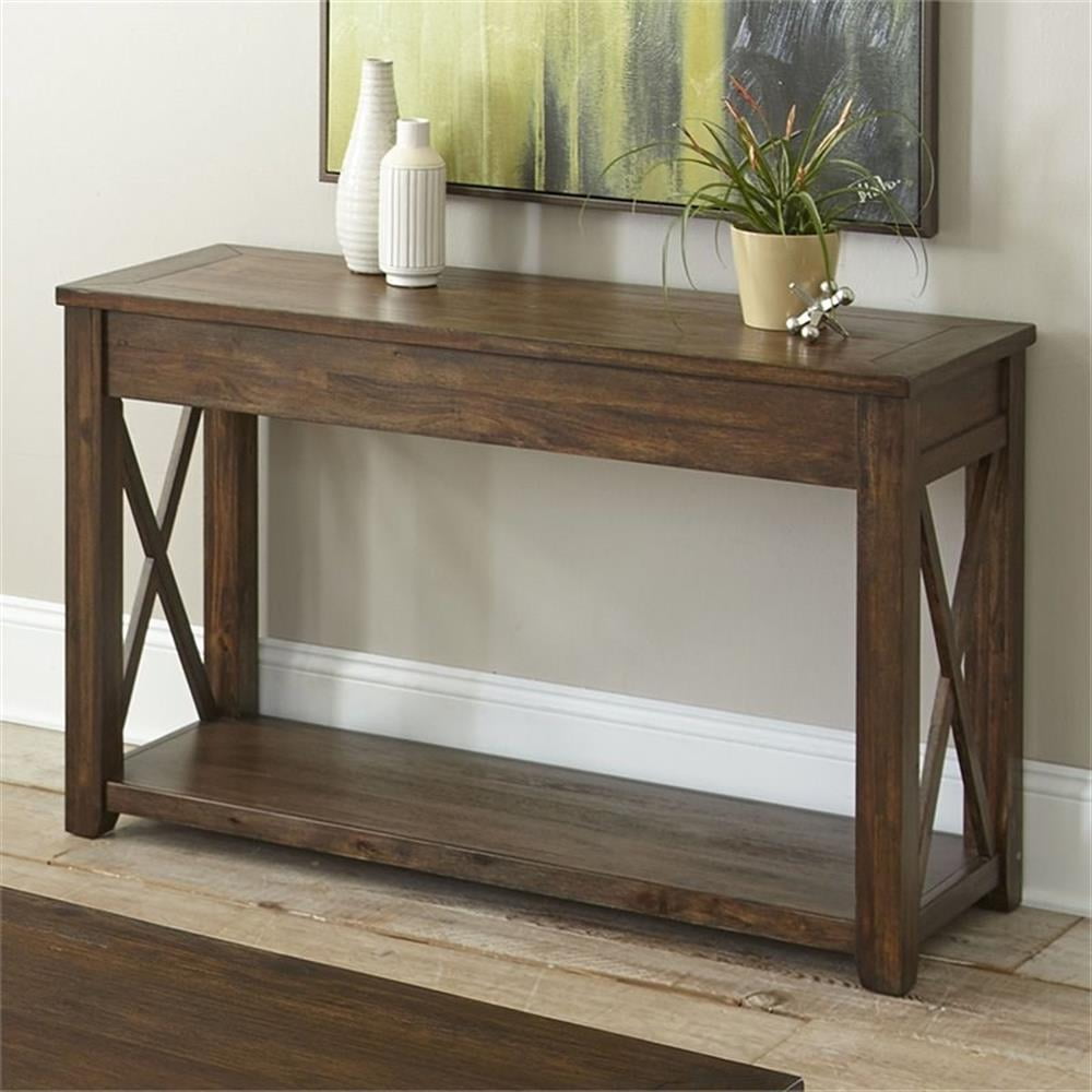 Pemberly Row Rustic Farmhouse Wood Console Table with Storage in Mocha ...
