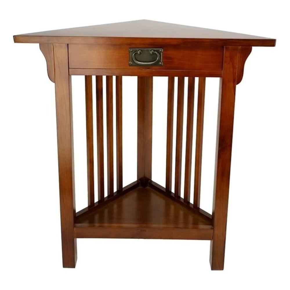 Pemberly Row End Table Nightstand Bedside Triangle in Wood - Brown ...