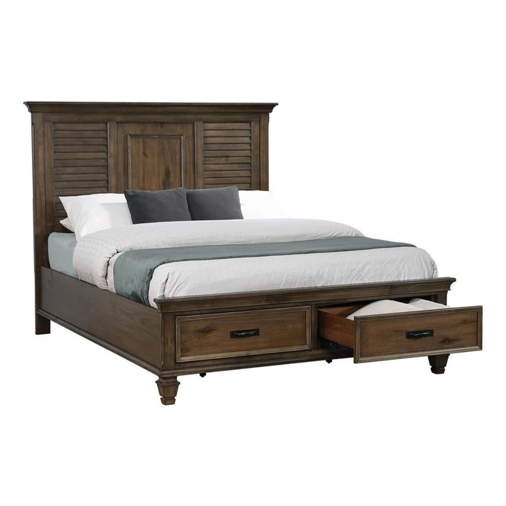 Pemberly Row Farmhouse Wood Eastern King Storage Bed in Burnished Oak ...