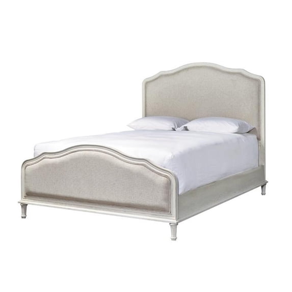 Pemberly Row Farmhouse Wood Framed Upholstered Bed in White Washed Oak ...