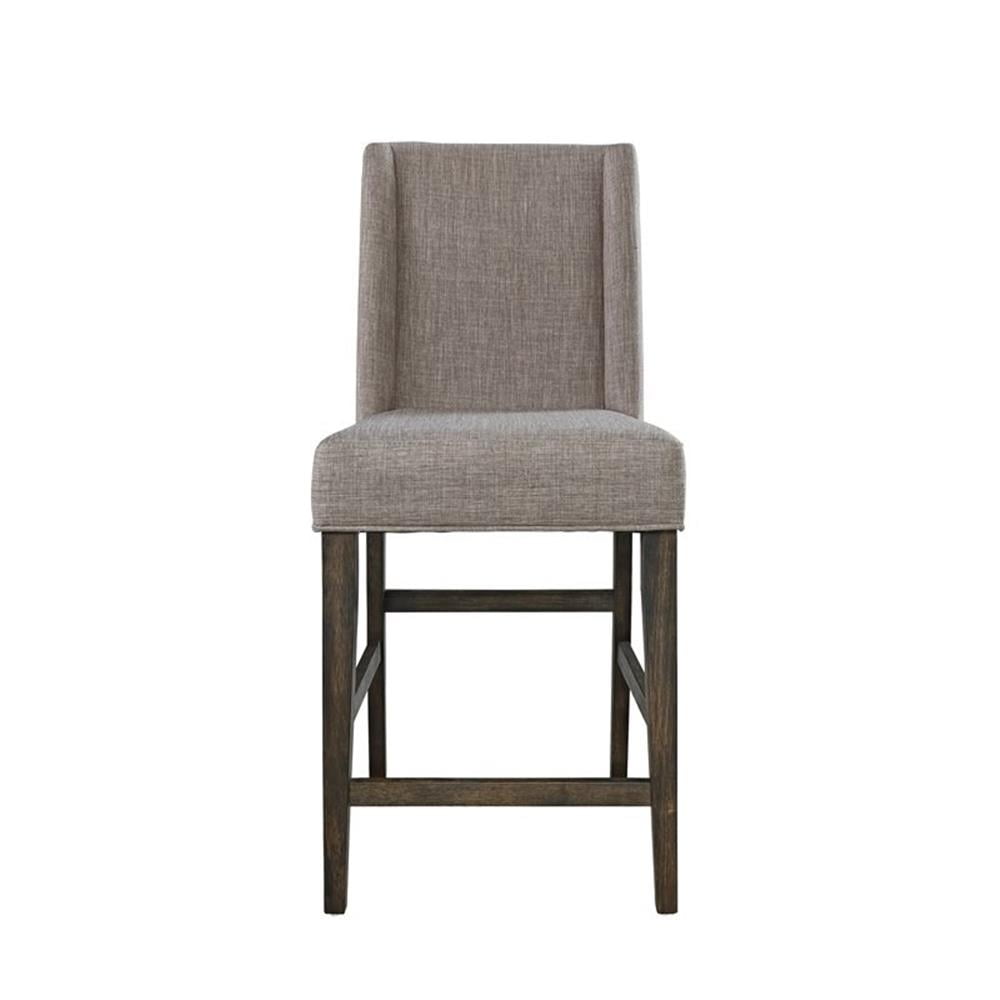 Pemberly Row Farmhouse Wood/Linen Fabric Counter Chair in Brown/Gray ...