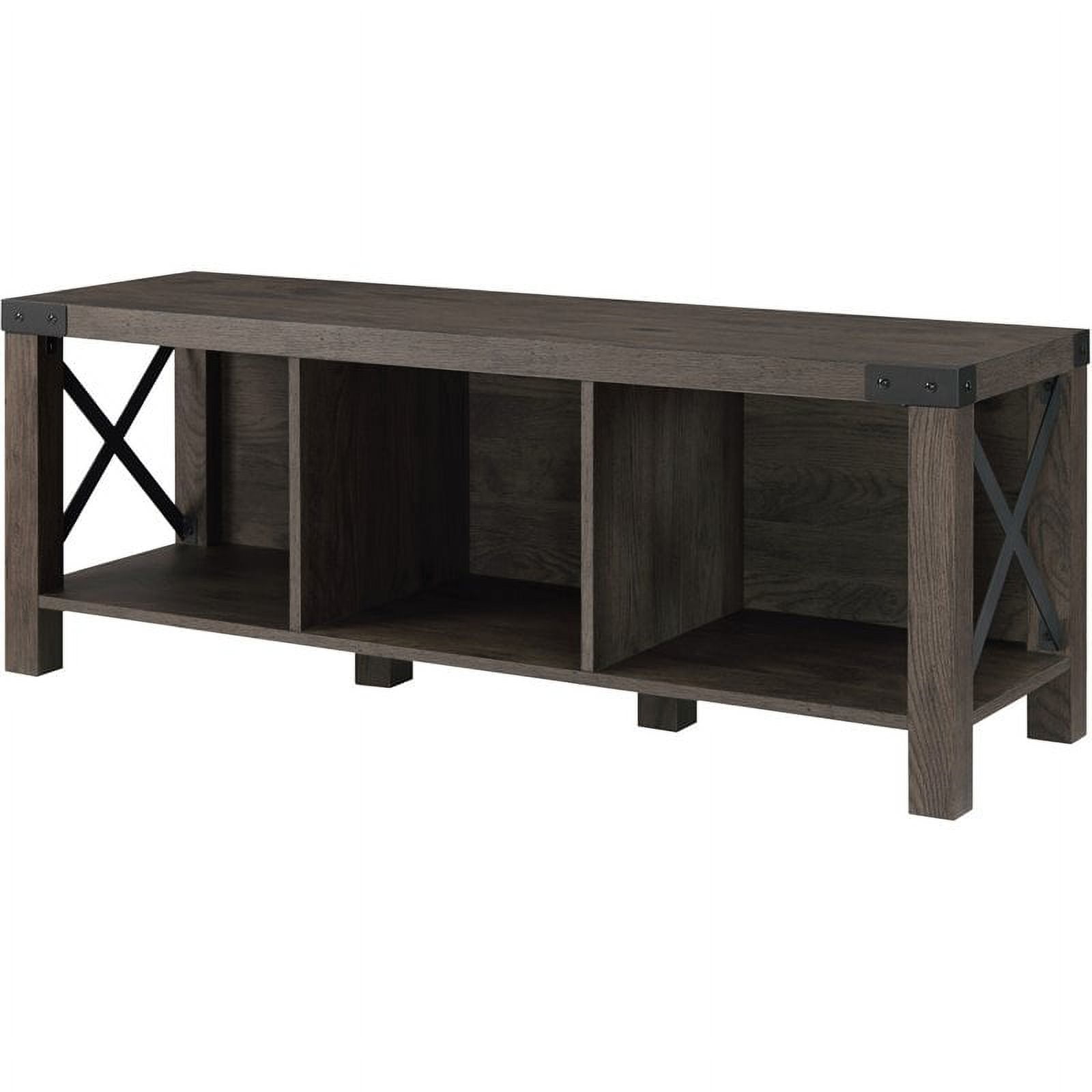 Pemberly Row Farmhouse X-Metal 3-Open Cubbies Storage Entry Bench in ...