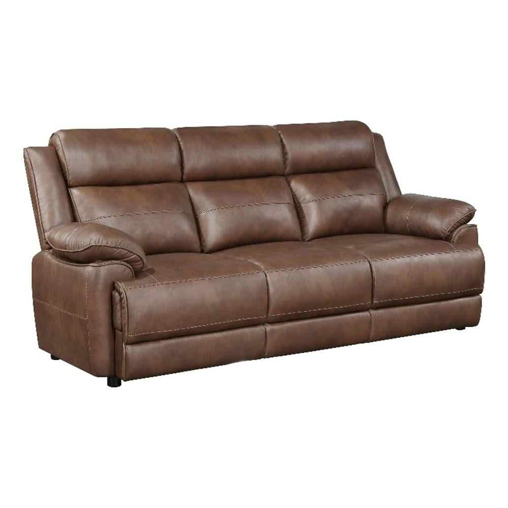 Pemberly Row Faux Leather Upholstered Padded Arm Sofa Dark Brown ...
