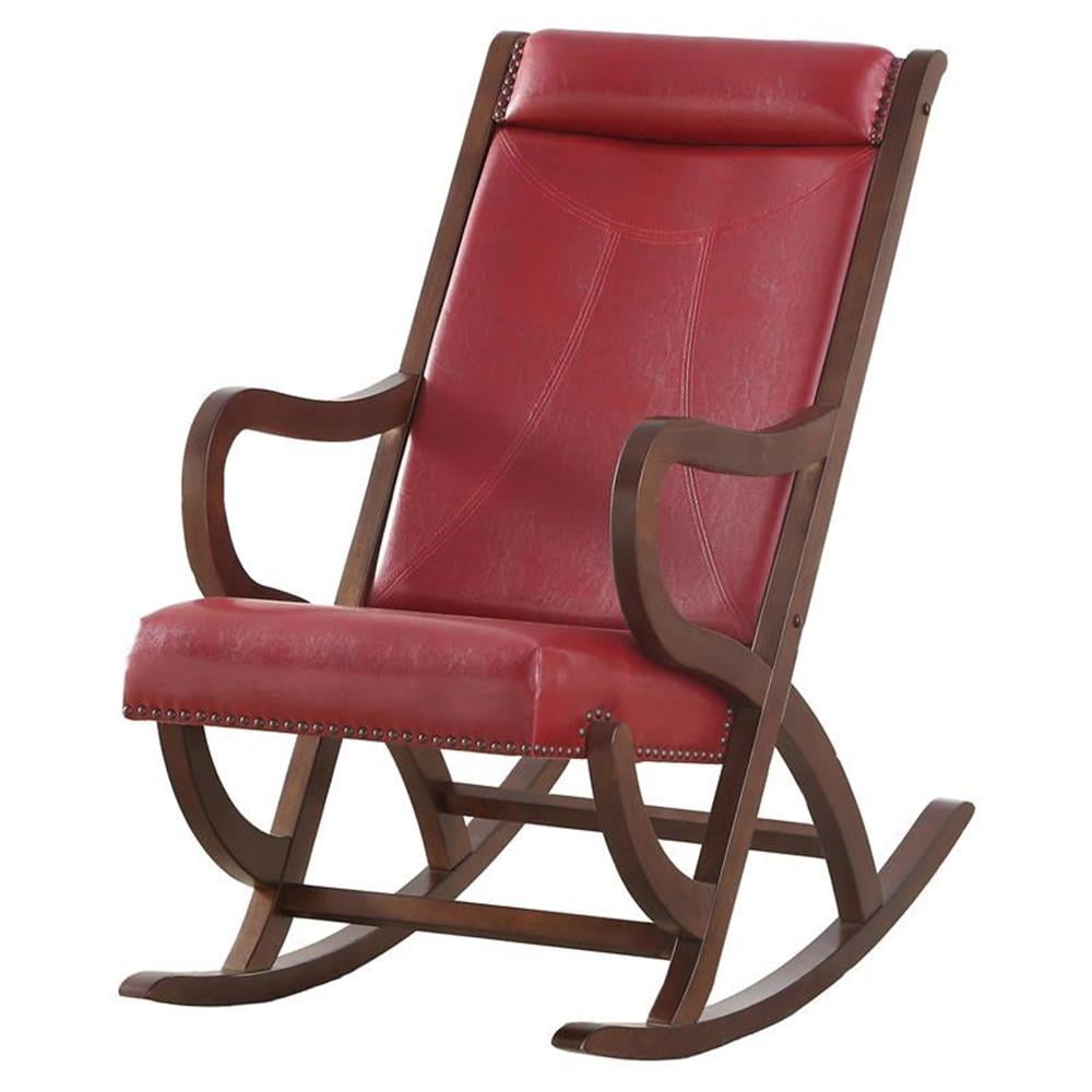 Pemberly Row Faux Leather Upholstered Rocking Chair in Burgundy and ...