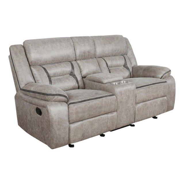 Pemberly Row Faux Leather Upholstered Tufted Back Glider Loveseat Taupe ...