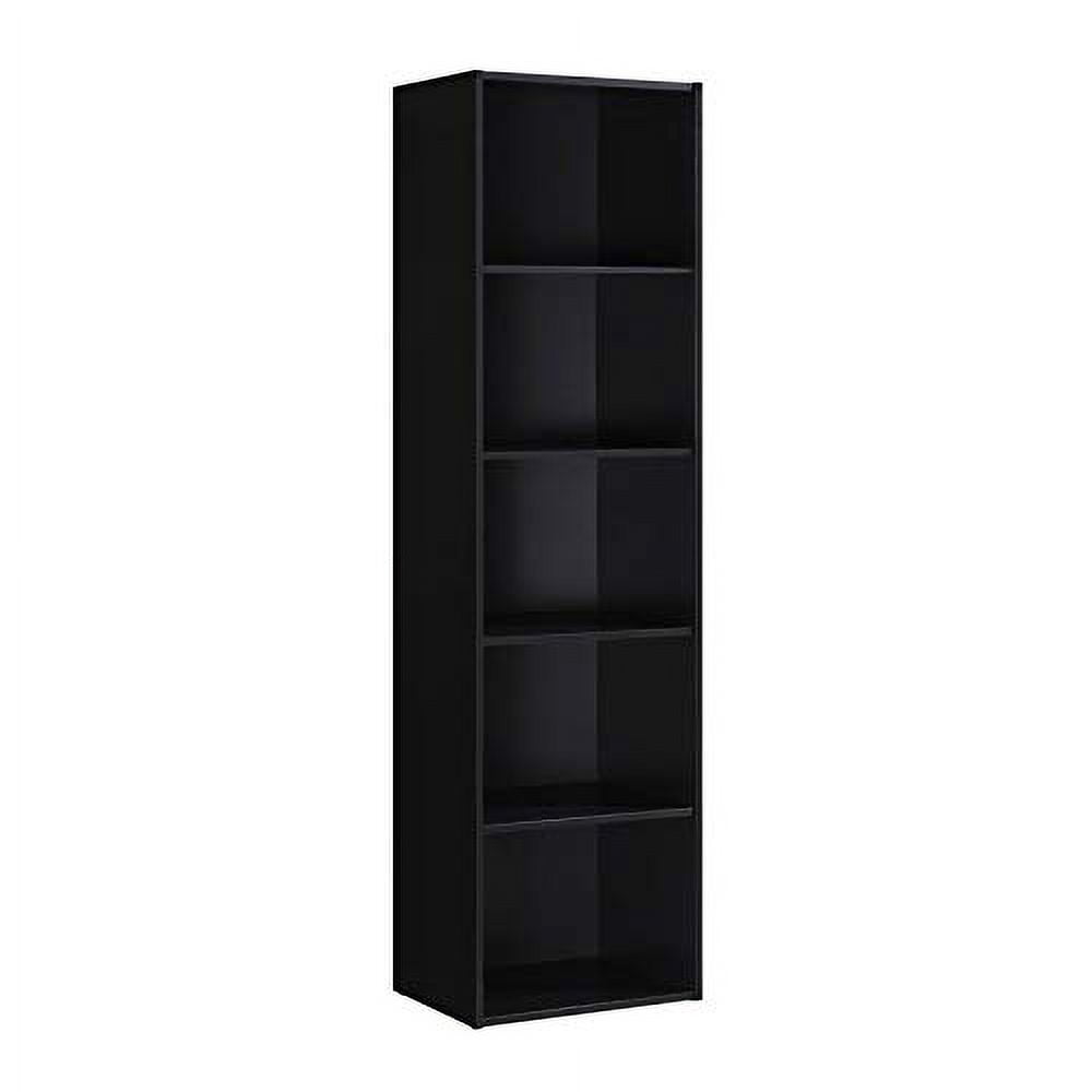 Pemberly Row Five Shelf Multi-Purpose Wooden Bookcase in Black Finish ...