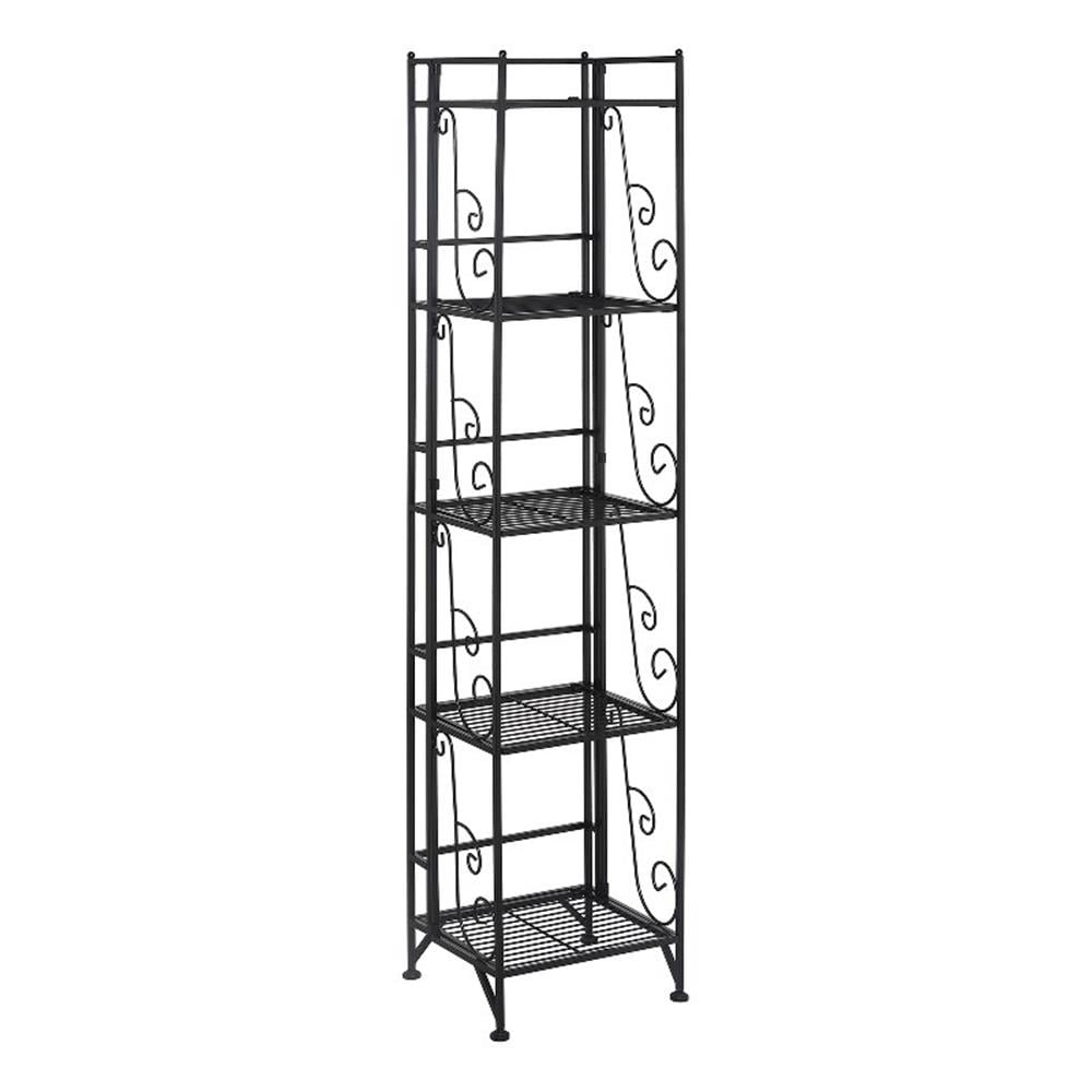 Pemberly Row Five-Tier Folding Metal Shelf with Scroll Design in Black ...