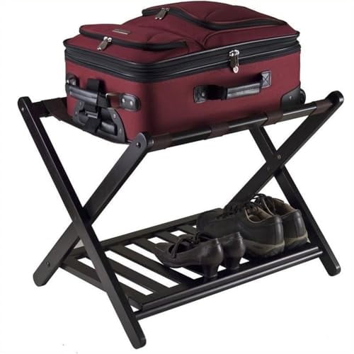 Pemberly Row Foldable Solid Wood Luggage Rack with Shelf in Dark ...
