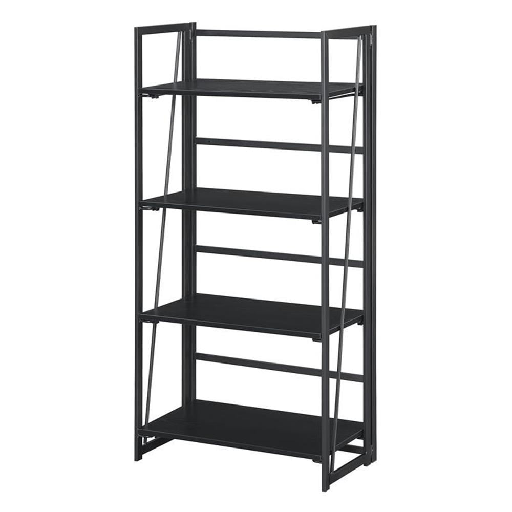 Pemberly Row Folding Four-Tier Bookshelf in Black Wood Finish - Walmart.com