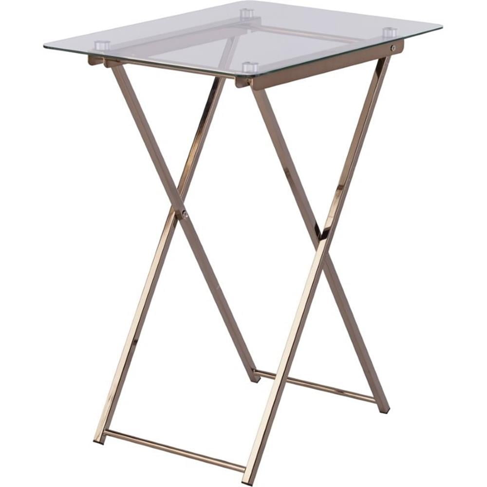 Pemberly Row Vintage Folding Tray Table, Glass Top, Champagne Copper ...