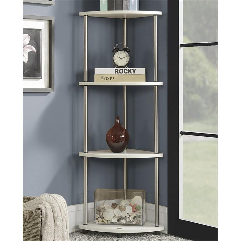 Pemberly Row Four-Tier Corner Shelf in White Wood Finish - Walmart.com