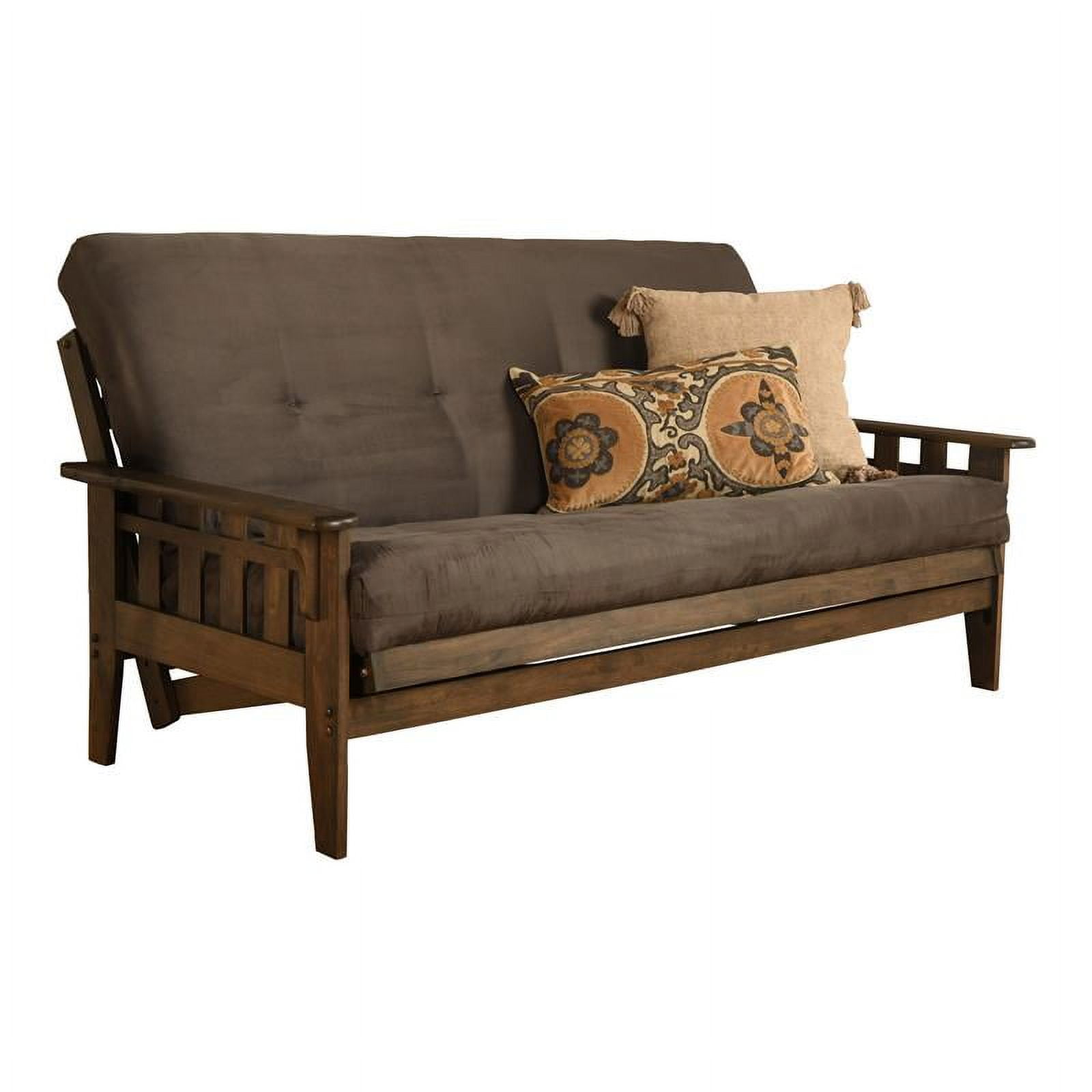 Pemberly Row Frame with Suede Fabric Mattress in Gray and Walnut ...