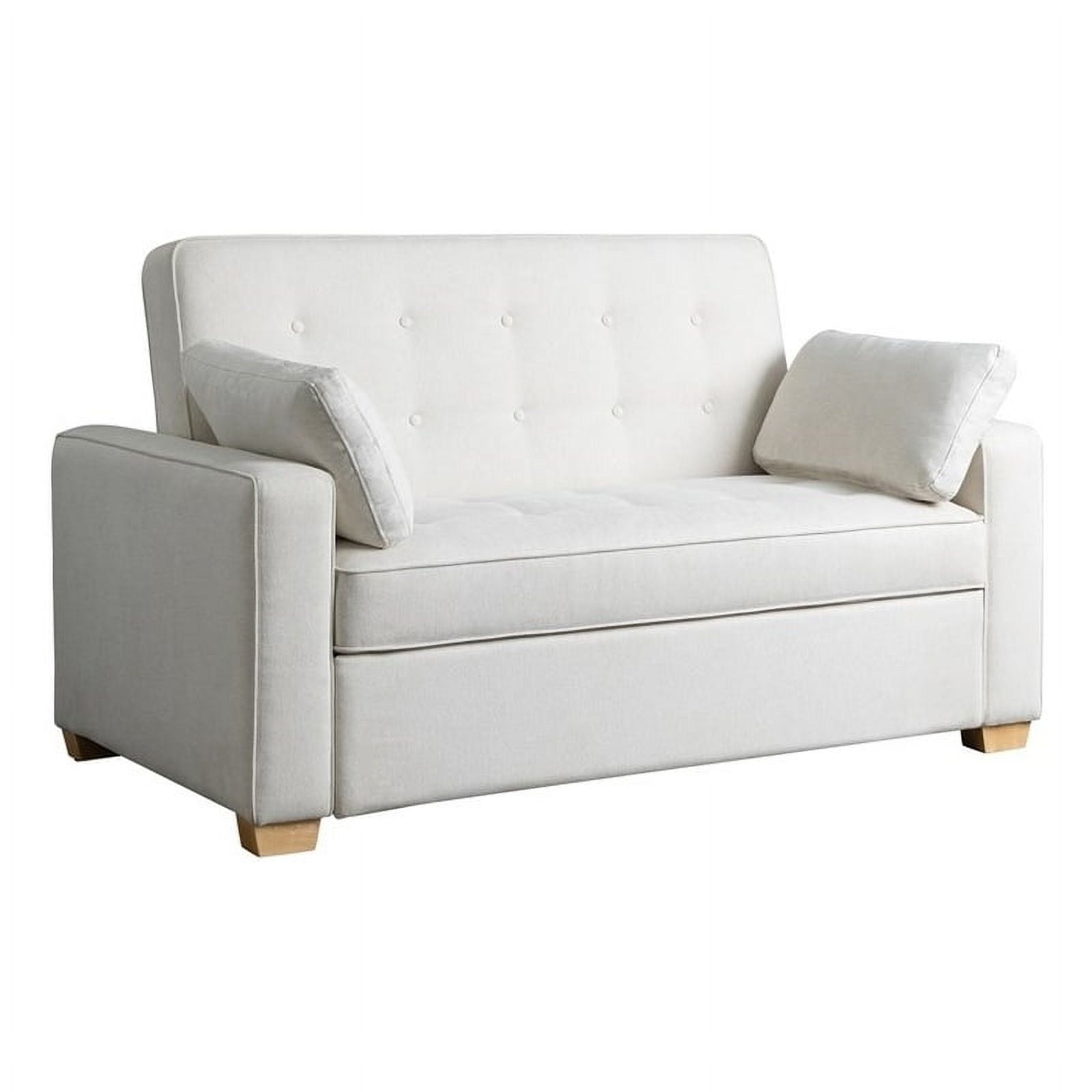 Pemberly Row Full Convertible Loveseat in Oyster White Fabric ...