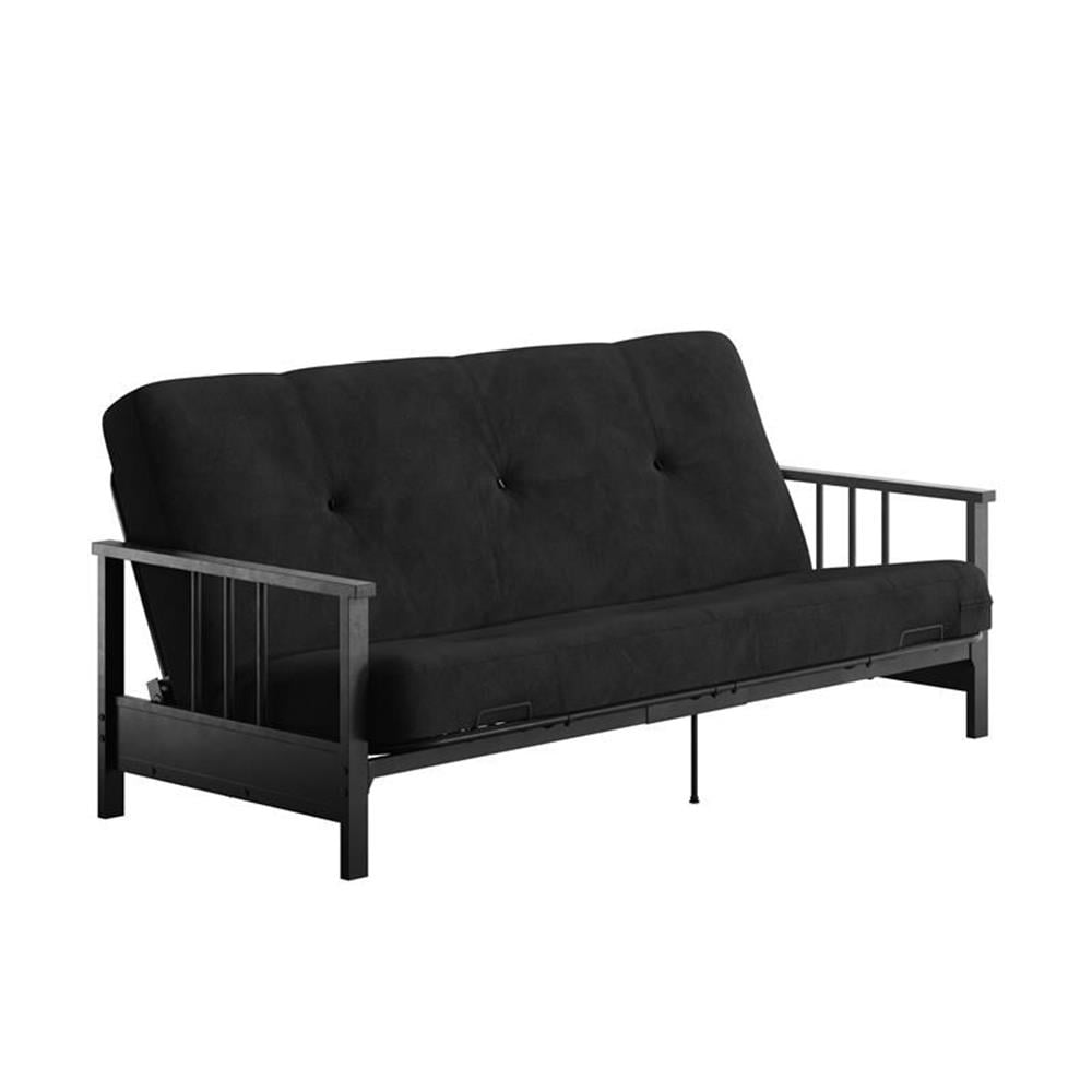 Pemberly Row Full Metal Arm Futon with 6" Thermobonded Black Microfiber ...