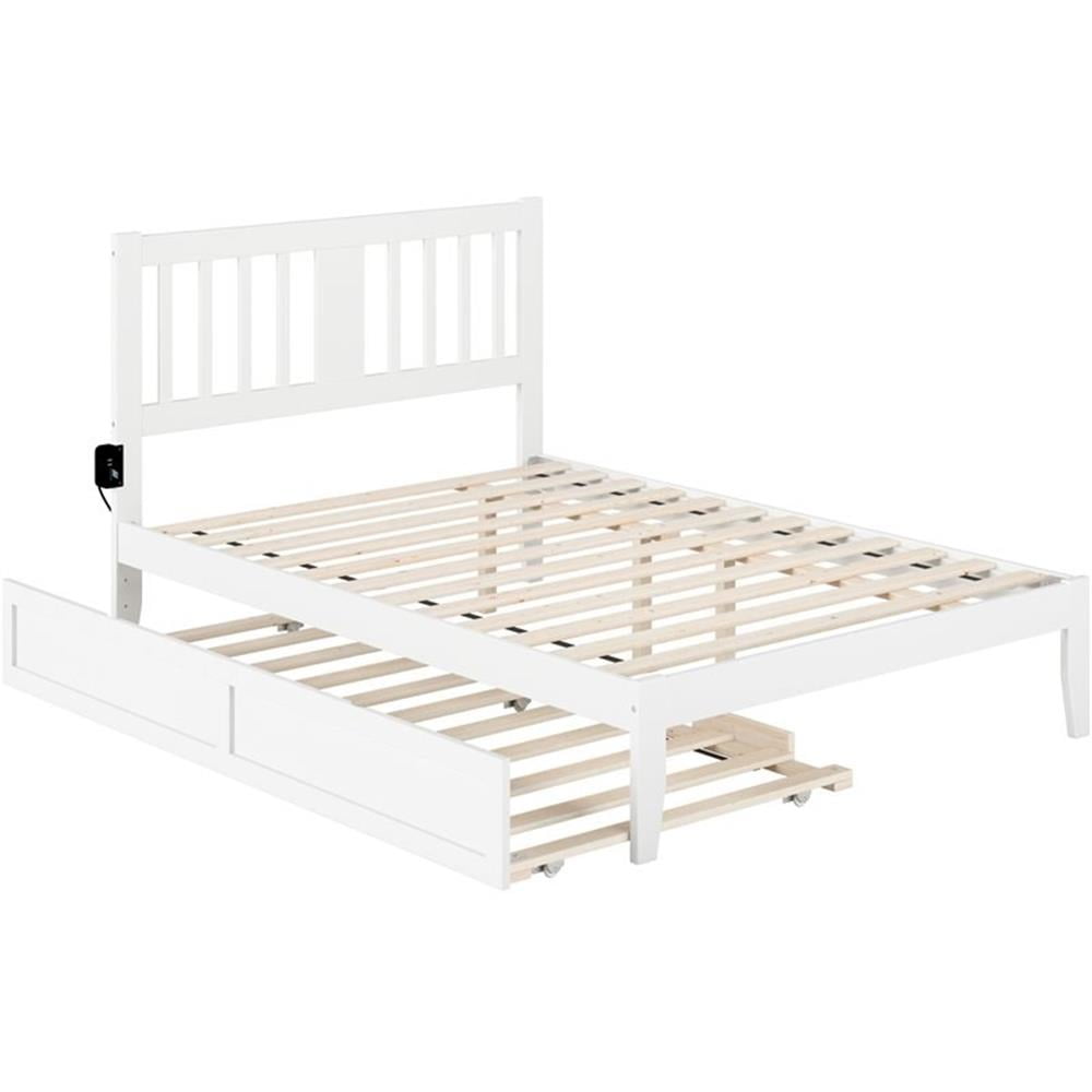 Pemberly Row Full Spindle Bed and Trundle with USB Charger in White ...