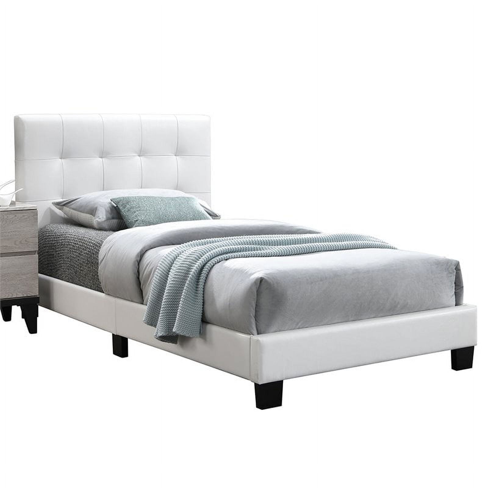 Pemberly Row Furniture Twin Faux Leather Bed Frame with Slats in White ...