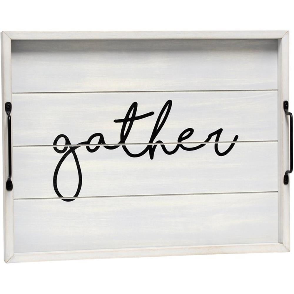 Pemberly Row "Gather" 15" x 12" Serving Tray w/ Handles in Black Wash ...