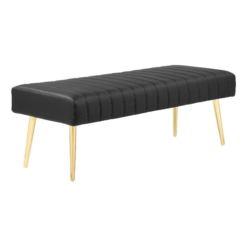 Pemberly Row Gold Legs 17" Modern Faux Leather Upholstered Bench in ...