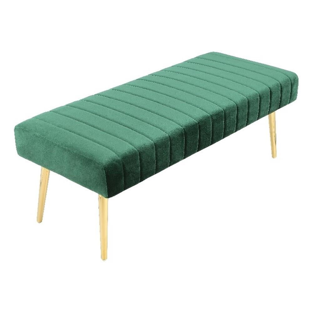 Pemberly Row Gold Legs 17" Modern Velvet Upholstered Bench in Green ...