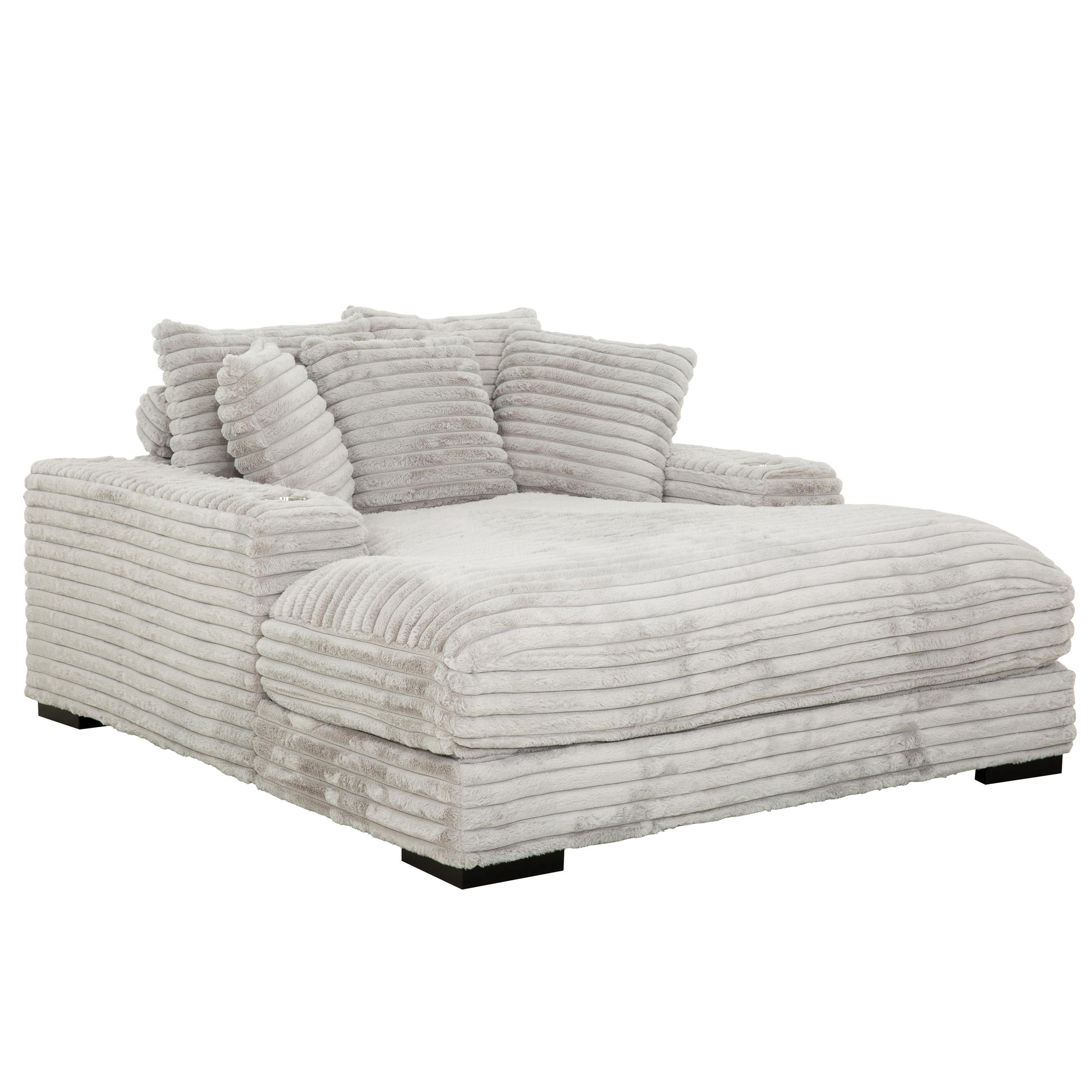 Pemberly Row Gray Oversized Fabric Cuddler Chaise with Cupholder and ...