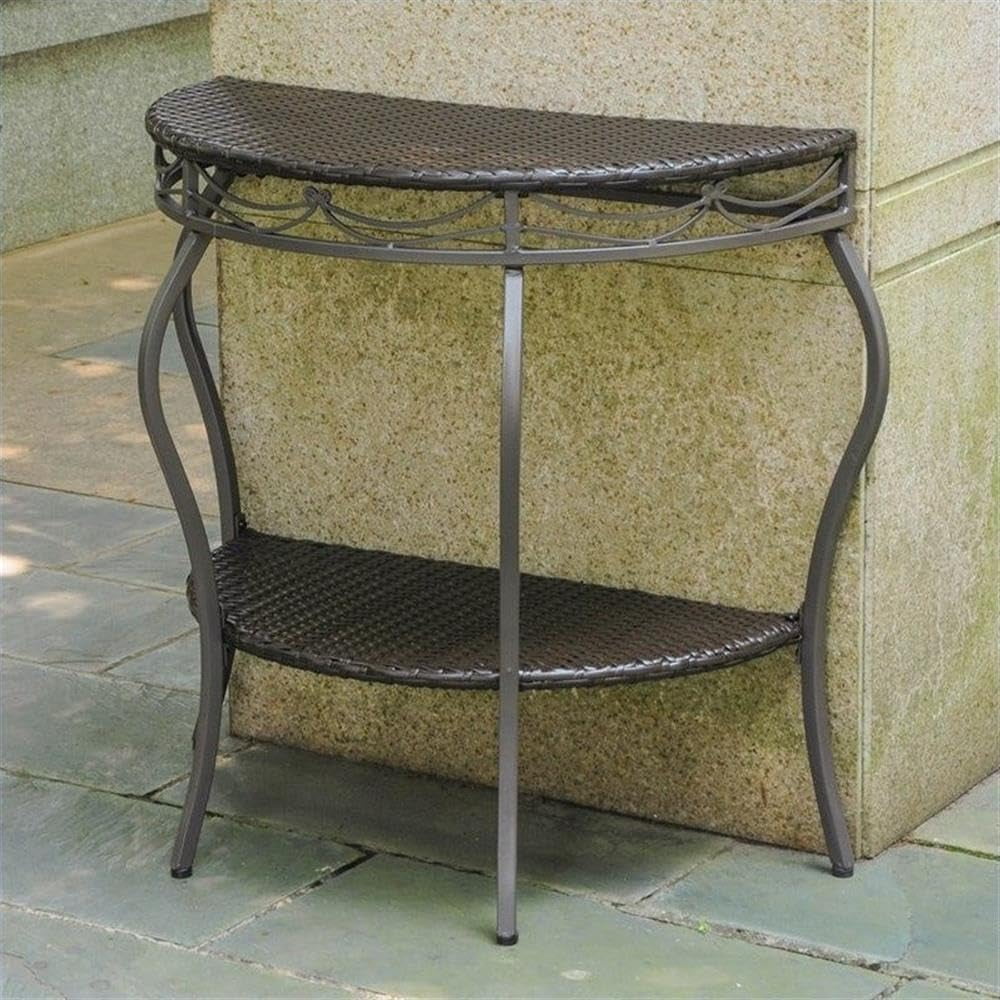 Pemberly Row Half Moon All Weather Outdoor Resin Patio Console Table in ...