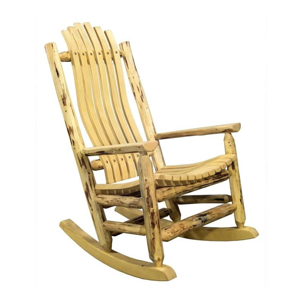 Pemberly Row Handcrafted 19" Transitional Wood Adult Log Rocker in Gold ...