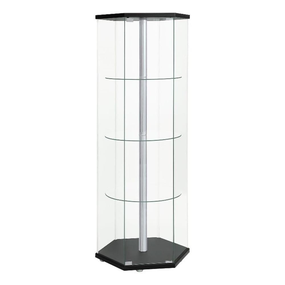 Pemberly Row Hexagonal Contemporary Glass Curio Cabinet in Black - Walmart.com