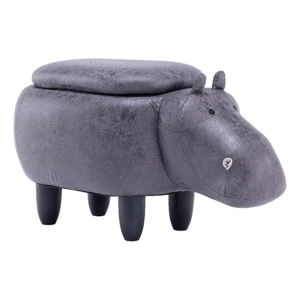 Pemberly Row Hippo Animal Solid Wood & Fabric Storage Ottoman in Gray ...