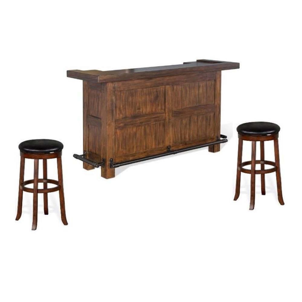 Pemberly Row Home Bar and Swivel Bar Stools in Vintage Mocha 3 Piece ...