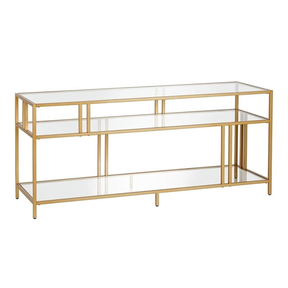 Pemberly Row Industrial 55" Brass Metal TV Stand with Glass Shelves ...