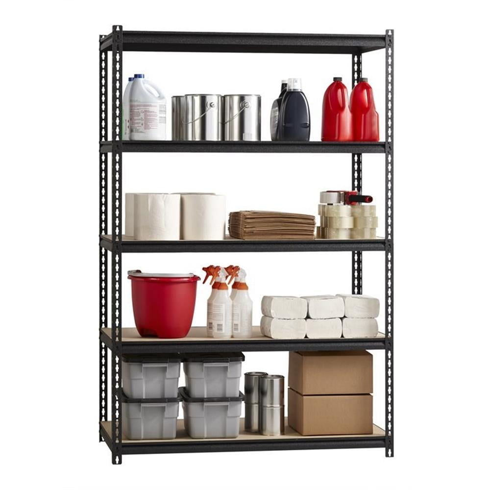 Pemberly Row Iron Horse Riveted Metal Shelving 5-Shelf Unit in Black ...